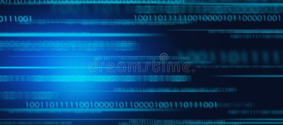Blue Digital Illustration with a Flowing Binary Code on a Banner. Stock ...