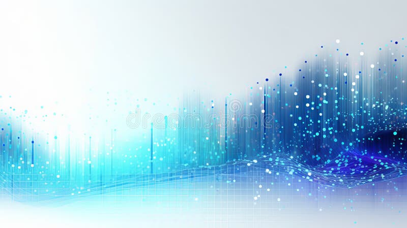 Blue Digital Landscape with Rising Dots. Abstract Tech Background with ...
