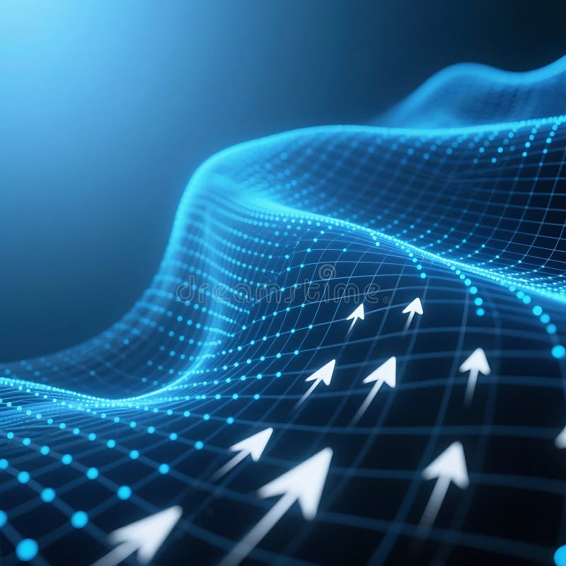 Blue Digital Landscape with White Arrows Pointing Upwards in ...
