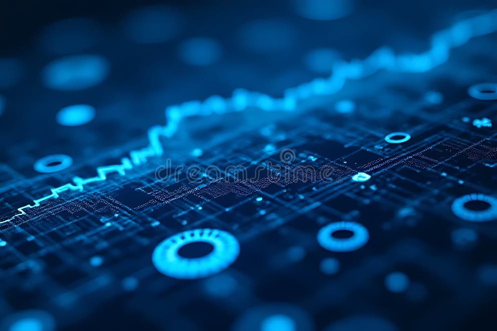 Blue Digital Line Graph Over Circuit Board Symbolizes Data Flow Stock ...