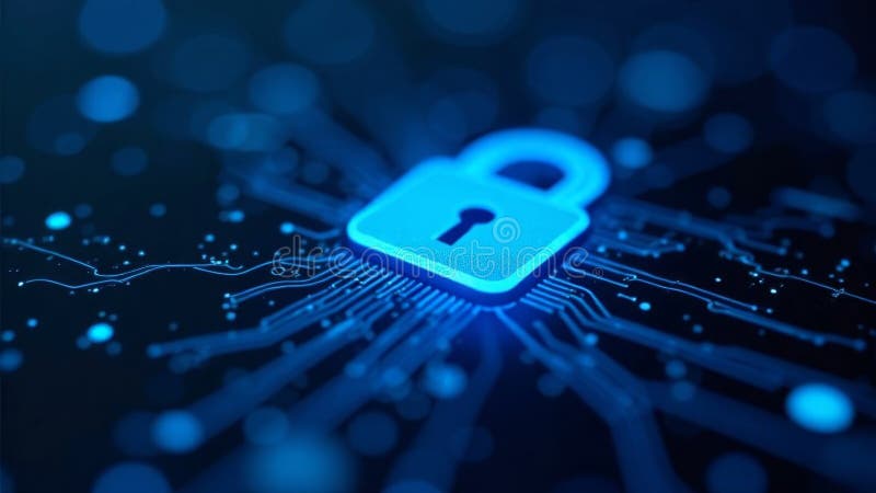 Blue Digital Lock among Microchips and Chips Stock Photo - Image of ...
