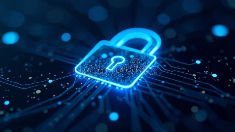 Blue Digital Lock among Microcircuits Stock Photo - Image of connection ...