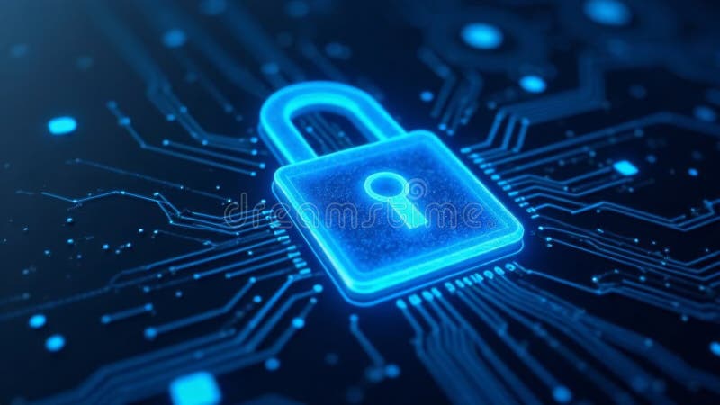 Blue Digital Lock among Microcircuits Stock Image - Image of glowing ...