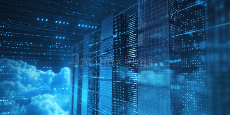 Blue Digital Matrix Image Against Tranquil Dramatic Backdrop of ...