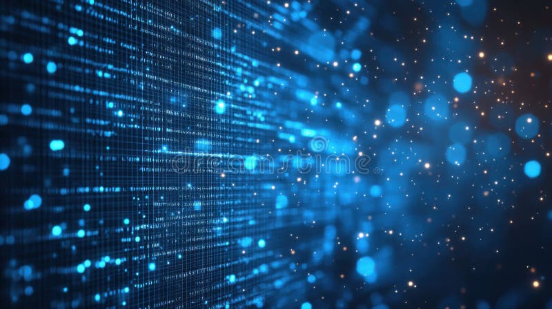 Blue Digital Matrix with Lights. Data Stream Abstract. Technology Design. Computer Screen ...