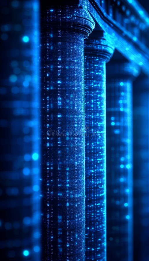 Blue Digital Network Forming Abstract Architectural Columns, Data ...
