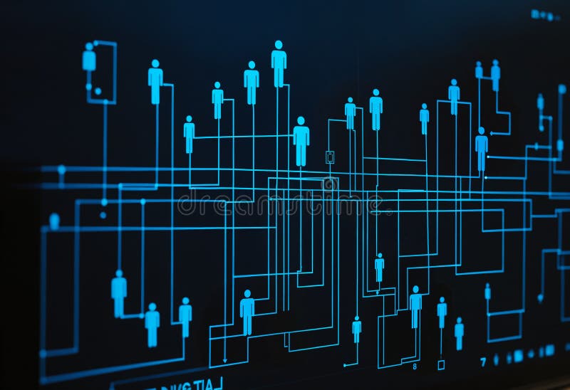 Blue Digital Network with Human Icons on Dark Background in Tech Design ...