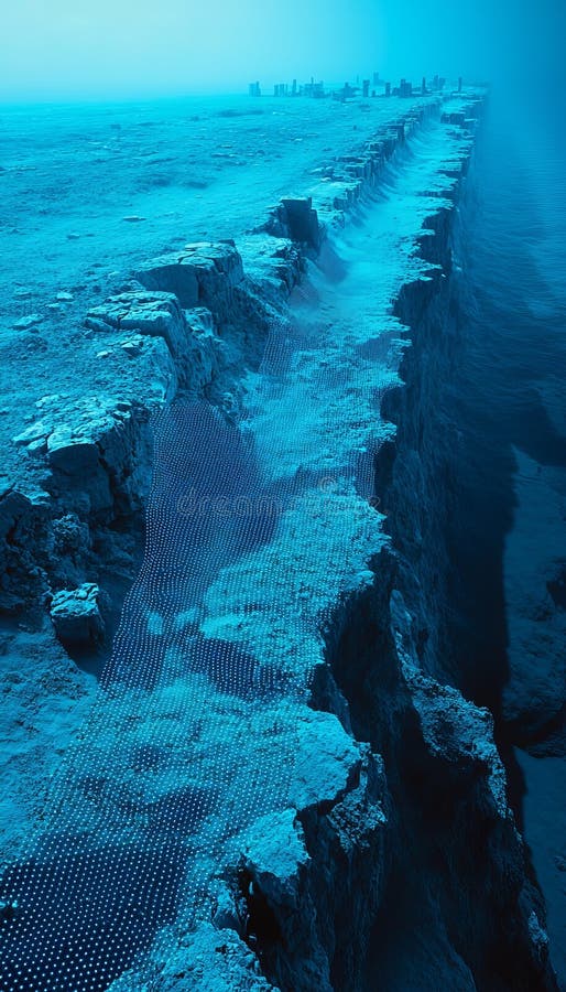 Blue Digital Network Landscape with Abstract Canyon, Technology and ...