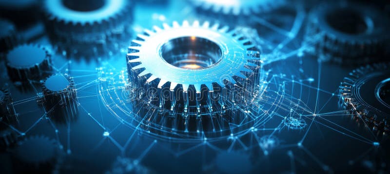 Blue Digital Networked Gears Technology and Industry 4.0 Concept, Gears ...