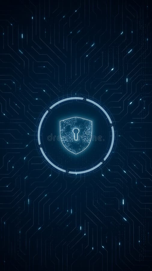 Blue Digital Security Shield Logo and Futuristic Technotogy Circle HUD ...