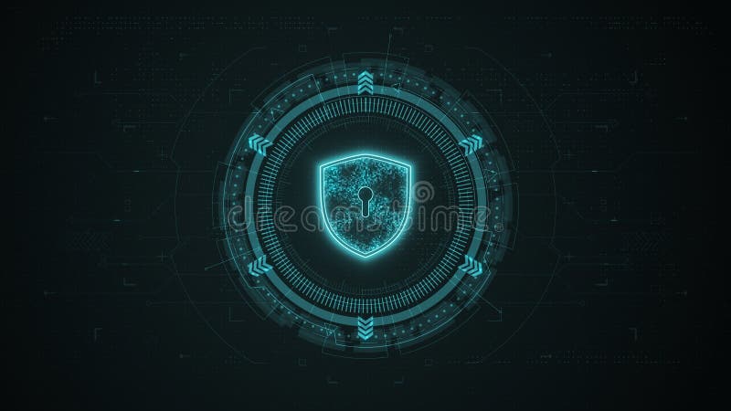 Blue Digital Security Shield Logo with Rotation HUD UI Circle ...