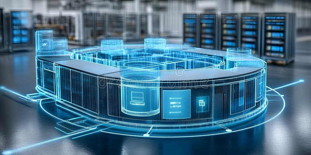 Blue Digital Server Model in Data Center Stock Illustration ...