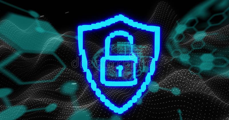 A Blue Digital Shield Displaying Lock Symbol, Hovering Over a Blue ...