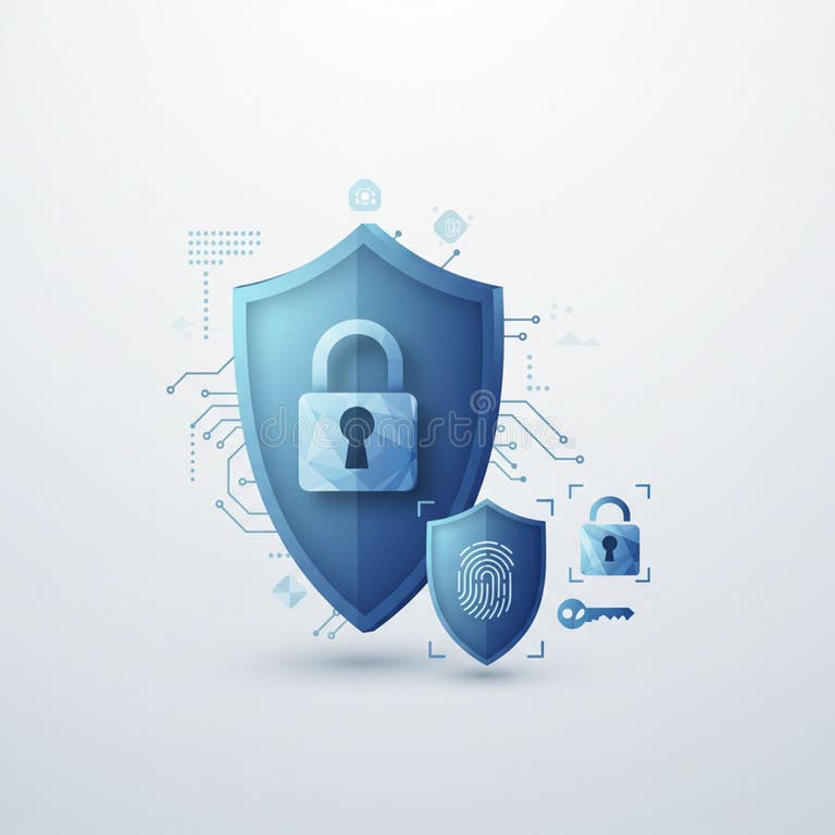 Blue Digital Shields Symbolize Cybersecurity. the Larger Shield ...