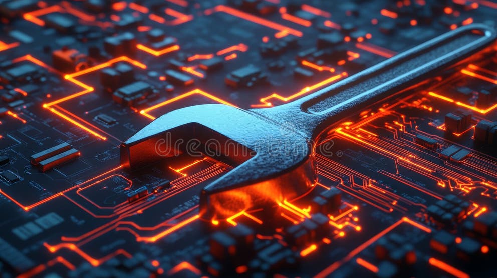 A Blue Digital Spanner Emitting Binary Code, Signifying AI in ...