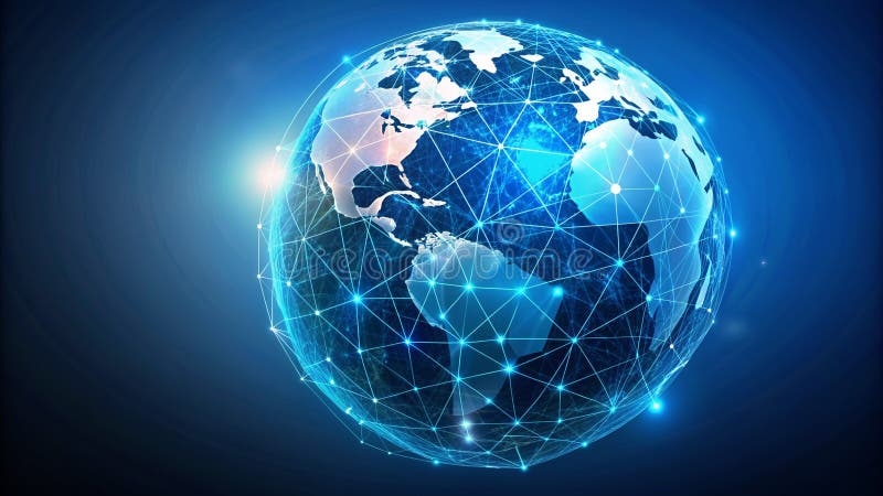 A Blue Digital Sphere with Continents Representing Earth Connected in a ...