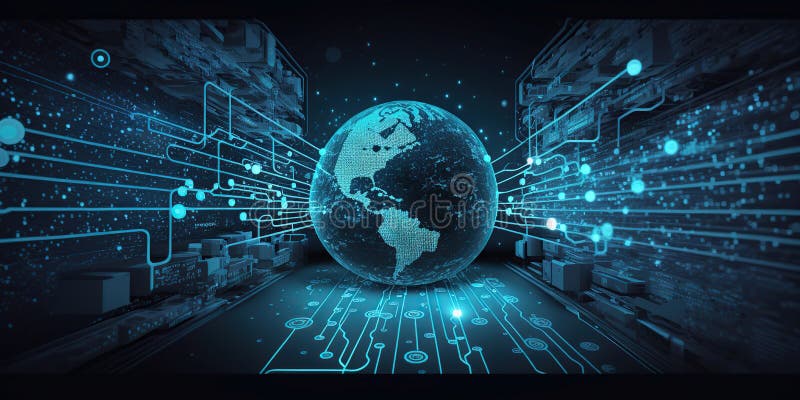 Blue Digital Technology Network Connecting the World Background, Generative AI Stock ...