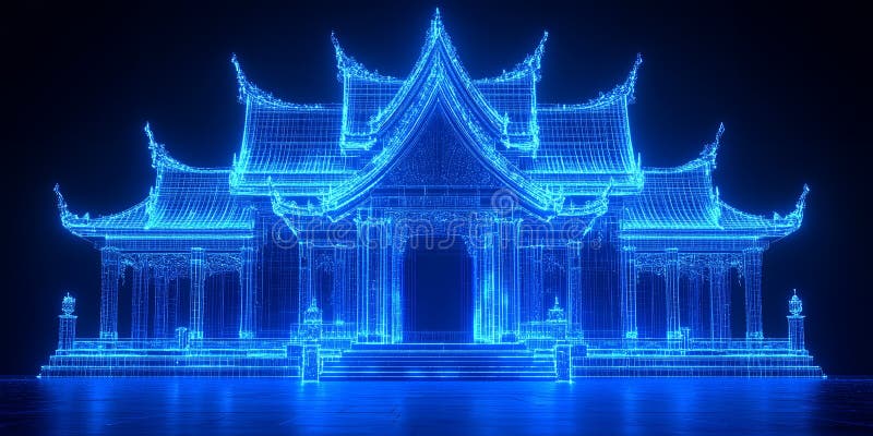 Blue digital temple stock illustration. Illustration of ethereal ...