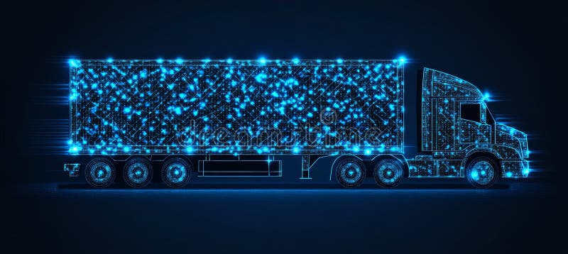 Blue Digital Truck on Network Background Intelligent Technological ...