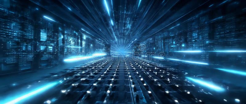 Blue Digital Warp Tunnel with Light Speed Effect Stock Video - Video of ...