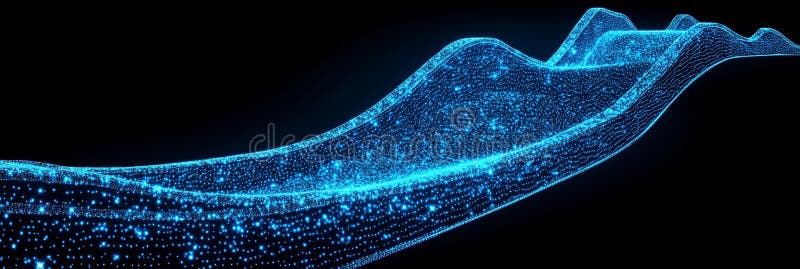 Blue Digital Wave of Network Nodes, Abstract Technology Data Flow, Big ...