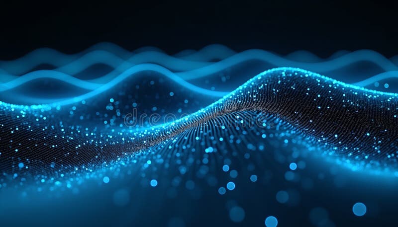 Blue Digital Waves and Data Points on Dark Background Stock Image ...