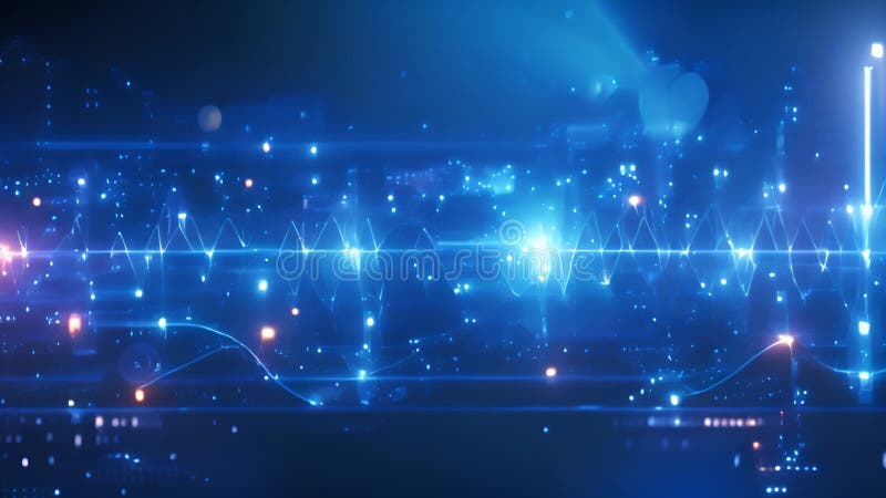 Abstract Blue Digital Waveform Background with Glowing Particles Stock ...