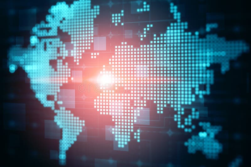 Blue Digital World Map Background Toned Stock Illustration ...