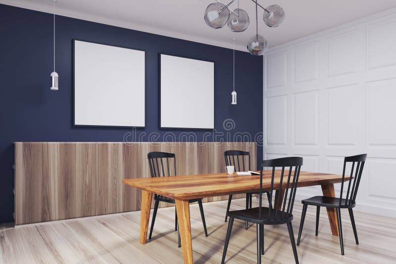 Blue Dining Room, Table and Two Posters Side Stock Illustration ...