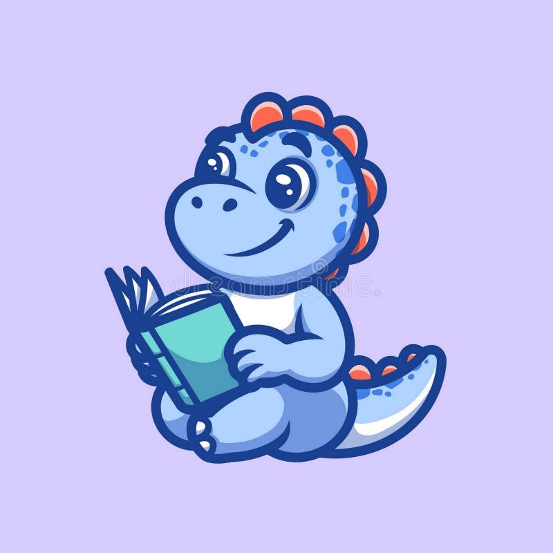 Blue Dino Reading Book Cartoon Stock Vector - Illustration of vector ...