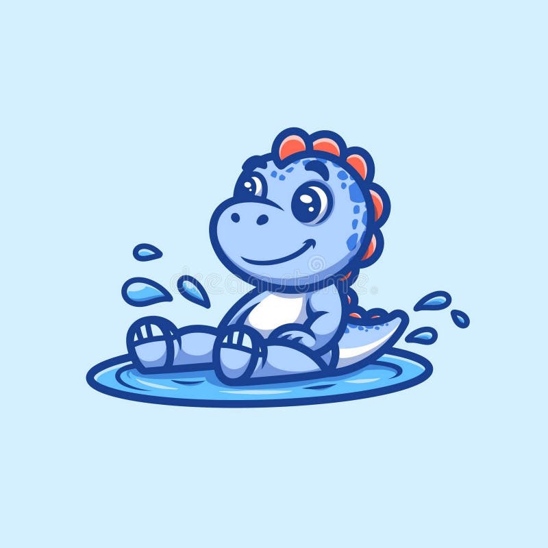 Blue Dino Swim Cartoon stock vector. Illustration of blue - 358429267