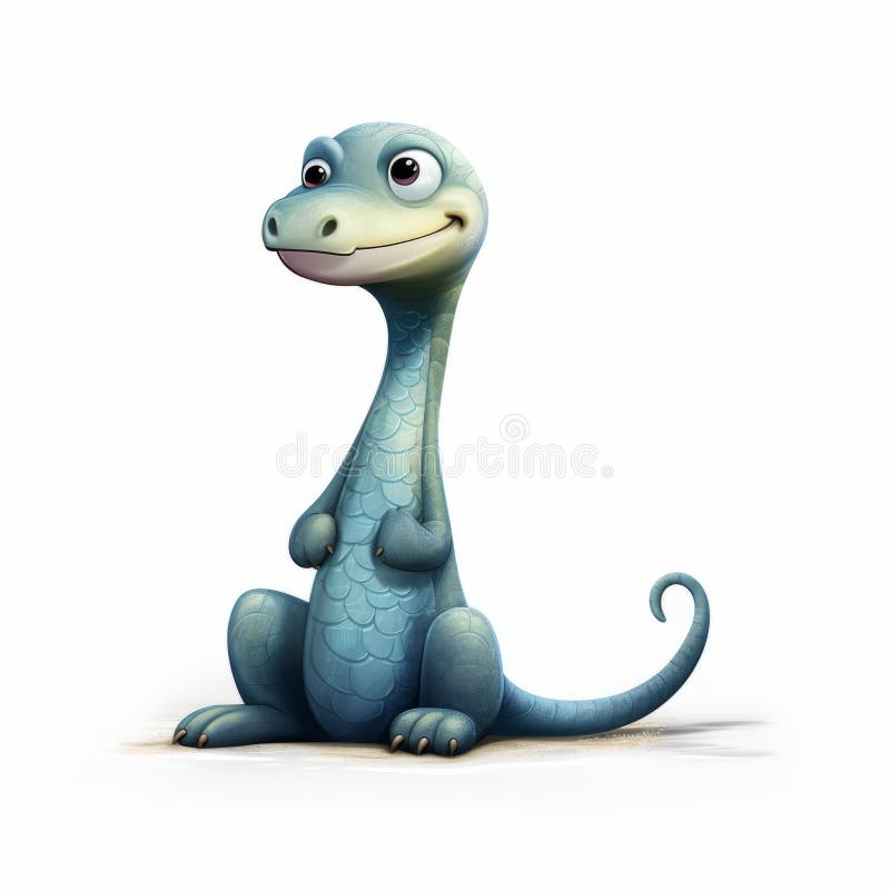 Blue Dinosaur Character Sitting Down on White Background Stock ...