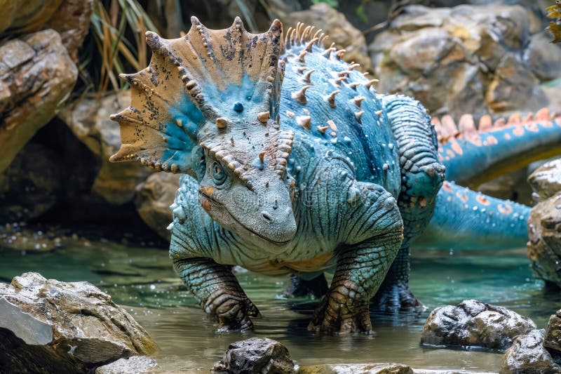 A Blue Dinosaur is Standing in the Water. Generative AI Stock Photo ...