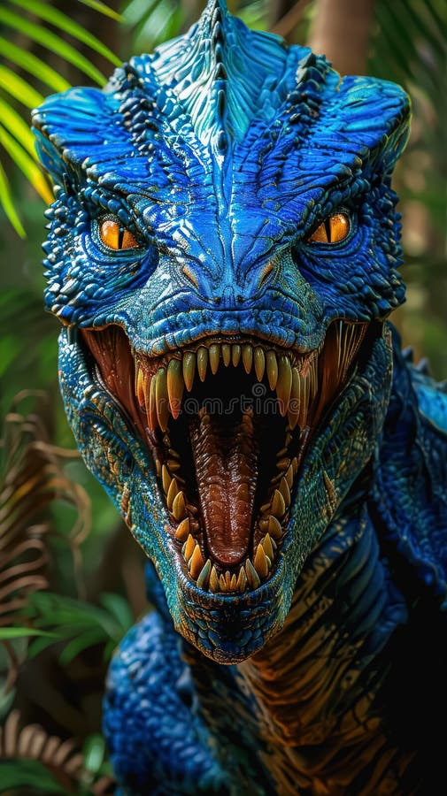 Blue Dinosaur with Yellow Eyes and a Mouth Open Wide Stock Image ...