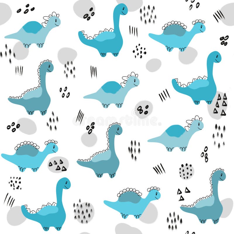 Blue Dinosaurs on a White Background, Pattern. Stock Illustration ...