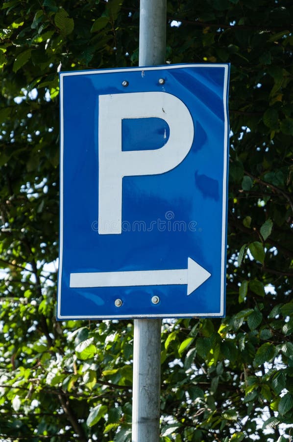 Blue Direction Sign for Parking Stock Photo - Image of vehicle, warning ...