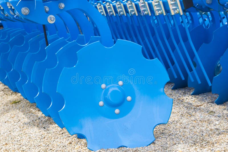 Blue Disc Harrow Trailer for a Farming Tractor Stock Photo - Image of ...
