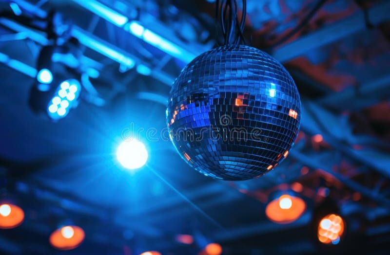 Blue Disco Ball in Blue Light, Glowing Lights Stock Photo - Image of ...
