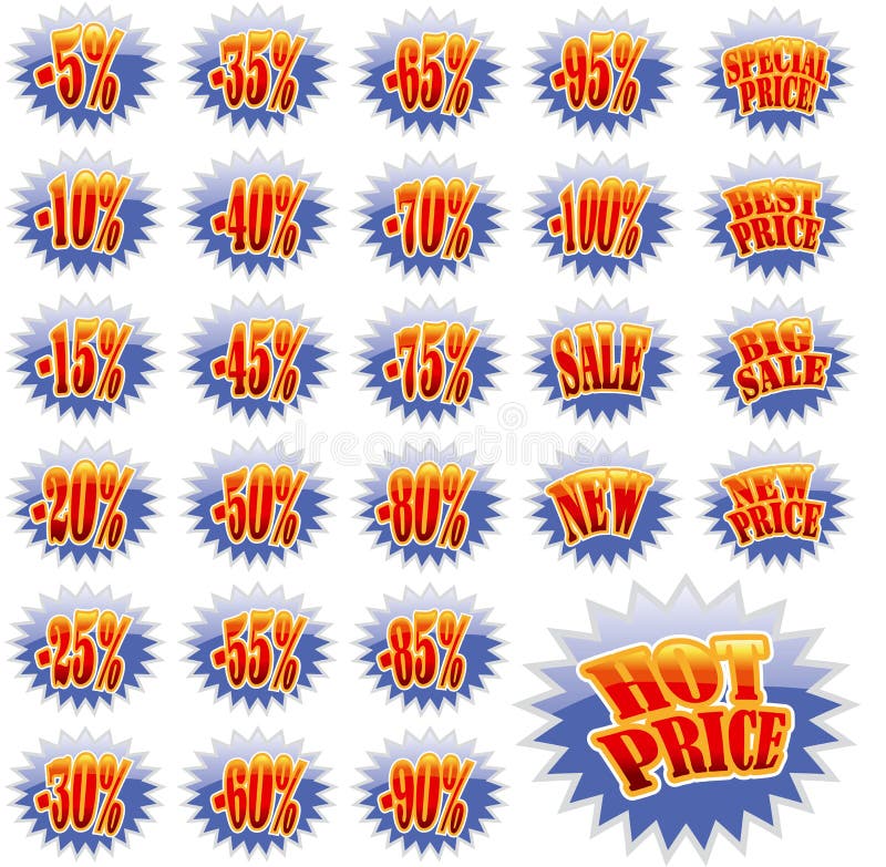Blue discount labels stock vector. Illustration of emblem - 23635126