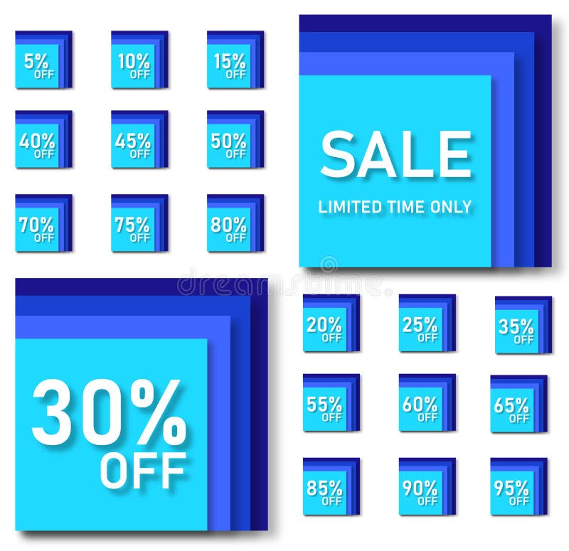 Blue Discount Stickers Isolated on White, Vector Illustration Stock ...