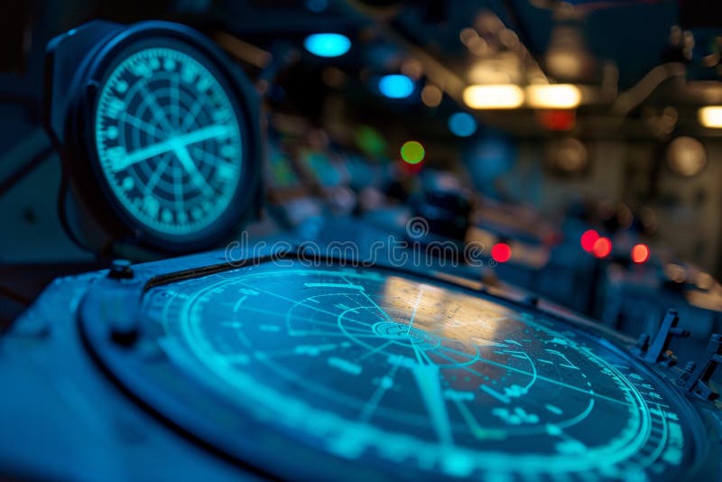 Blue Display on the Captains Bridge of a Ships Radar Stock Illustration ...