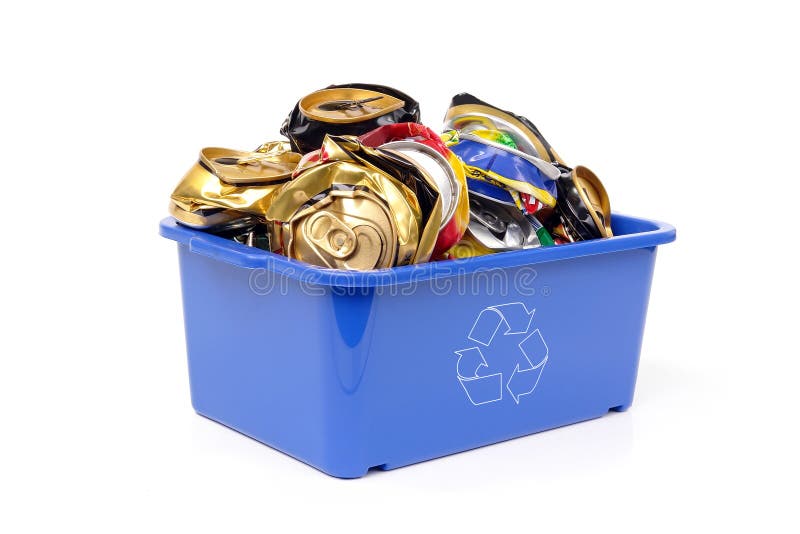 Blue Disposal Bin and Color Glass Bottles Stock Photo - Image of ...