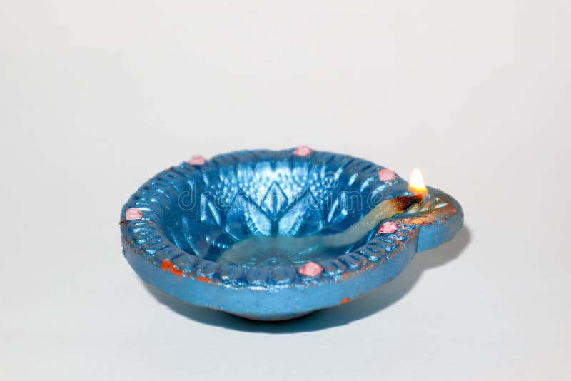 Blue Diya on White Background Stock Photo - Image of happy, flower ...