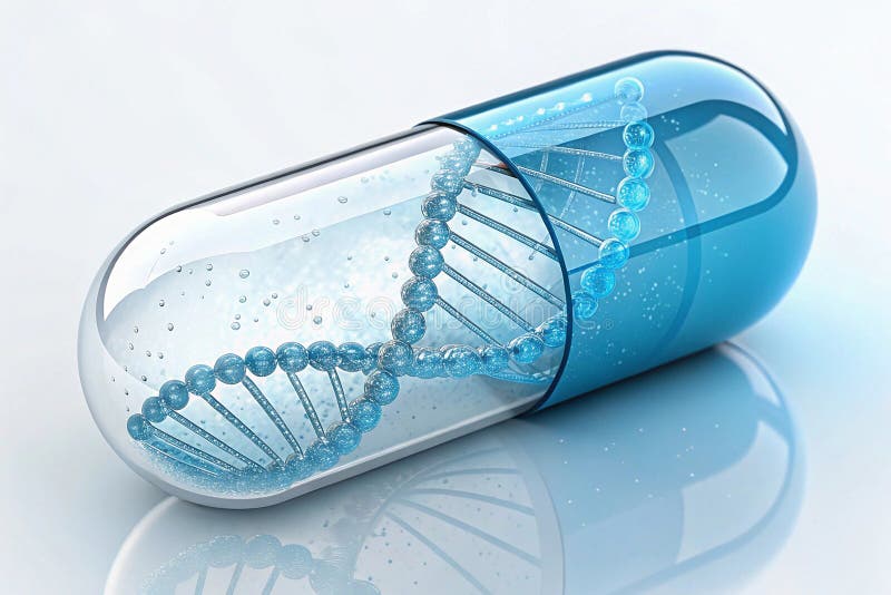 Blue DNA Capsule Representing Genetic Medicine Stock Illustration ...