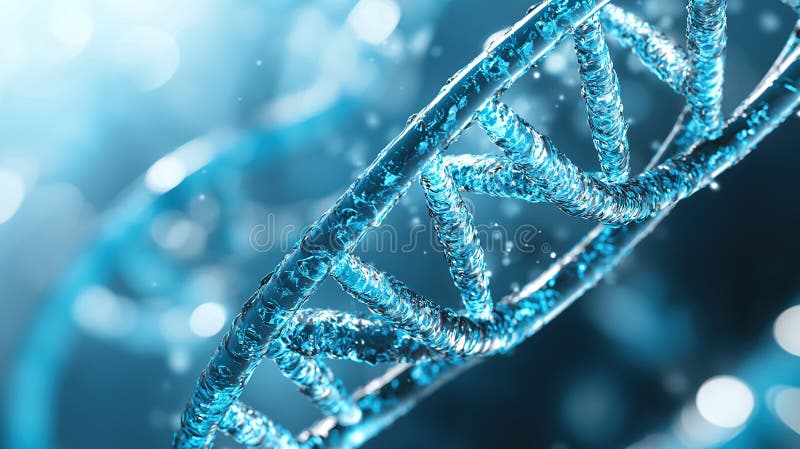 Blue DNA Double Helix Suspended in Liquid with Shimmering Effects in a ...