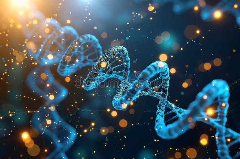 Blue DNA Helix with Glowing Particles, Luminous and Detailed Stock ...