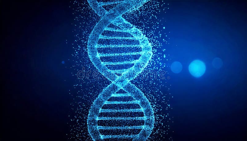 Blue DNA Helix with Sparkling Particles on Dark Background Stock ...
