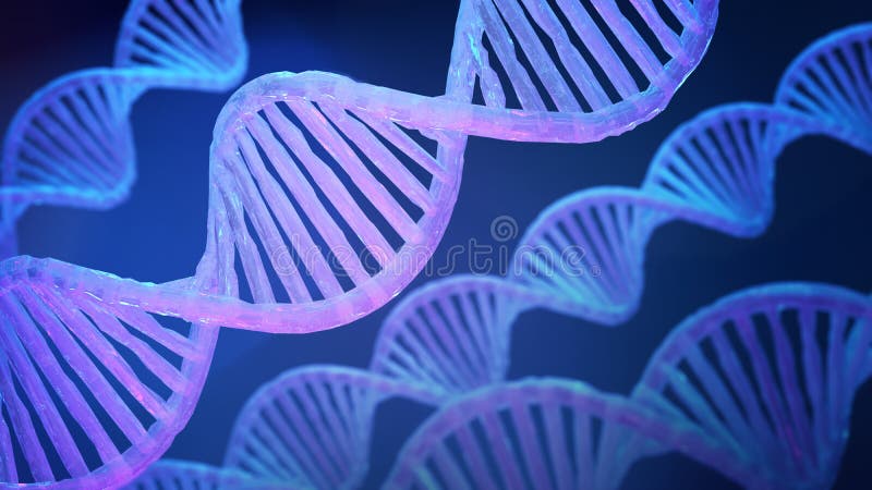 Blue DNA Structure of Blue Light on Dark Background 3D Illustration ...