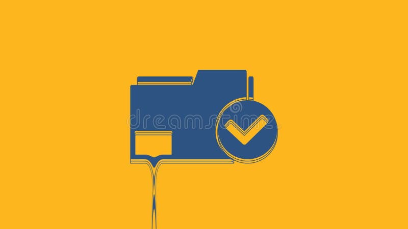 Blue Document Folder and Check Mark Icon Isolated on Orange Background ...