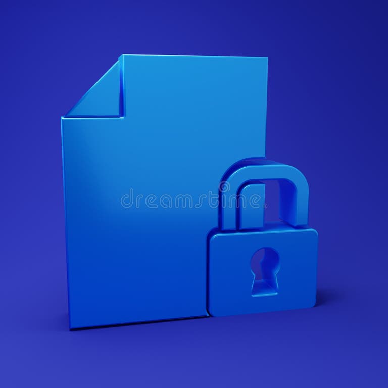 Blue Document and Lock Icon Isolated on Blue Background. File Format ...